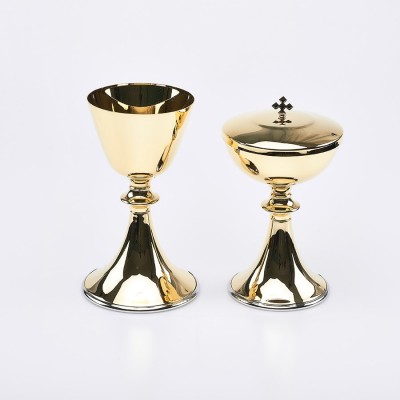 Potir si ciboriu clasic din alama aurita, 20 cm