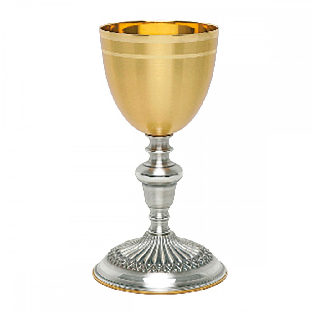 Potir clasic din alama aurita si nichelata 19.5 cm